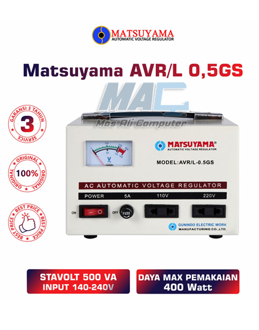 Stavolt Matsuyama 500VA – AVR – L – 0.5 GS | Mas Ali Computer
